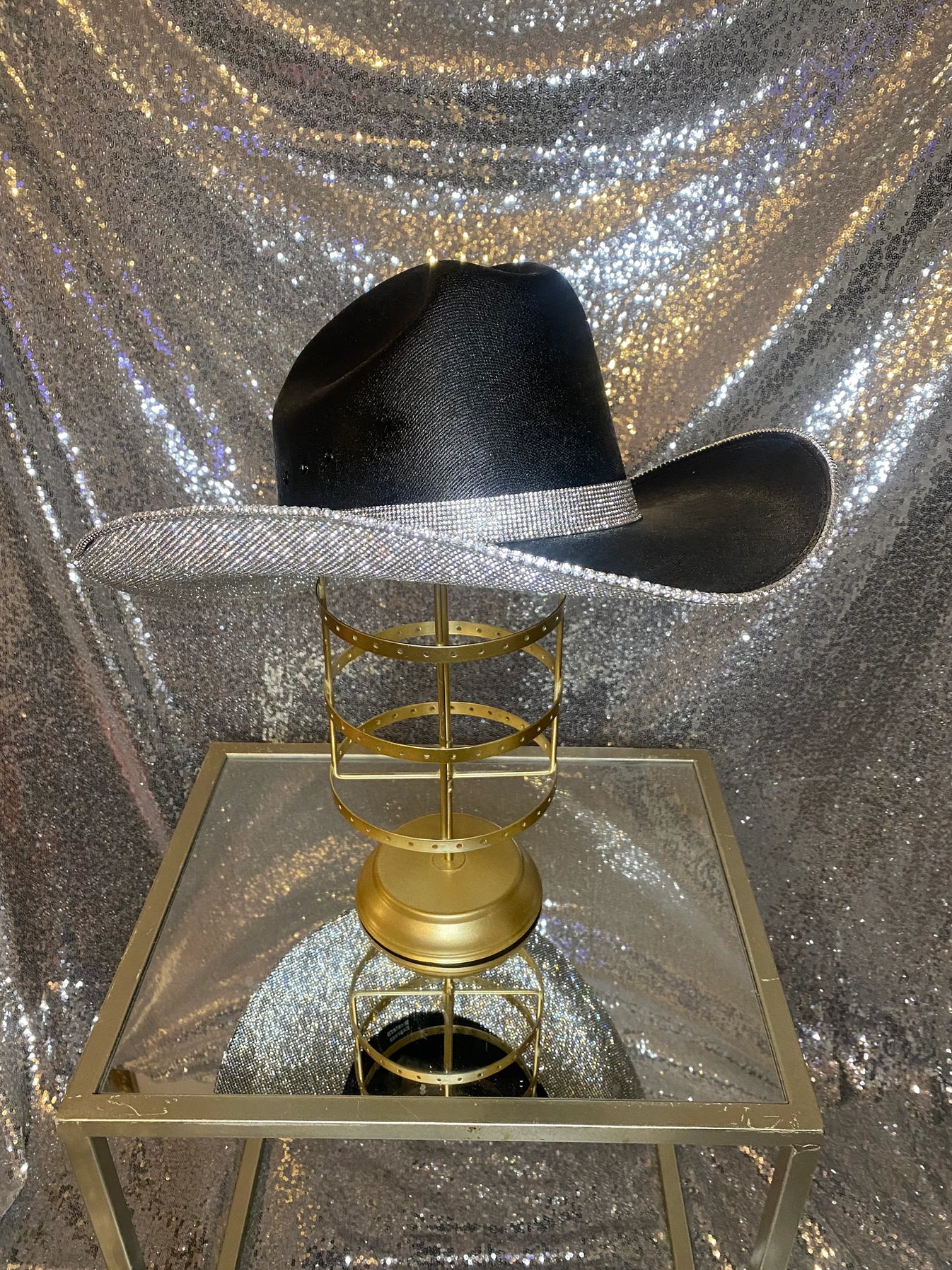 Black and Crystal Hat - Underneath Brim only – Rhinestone Cowgirl